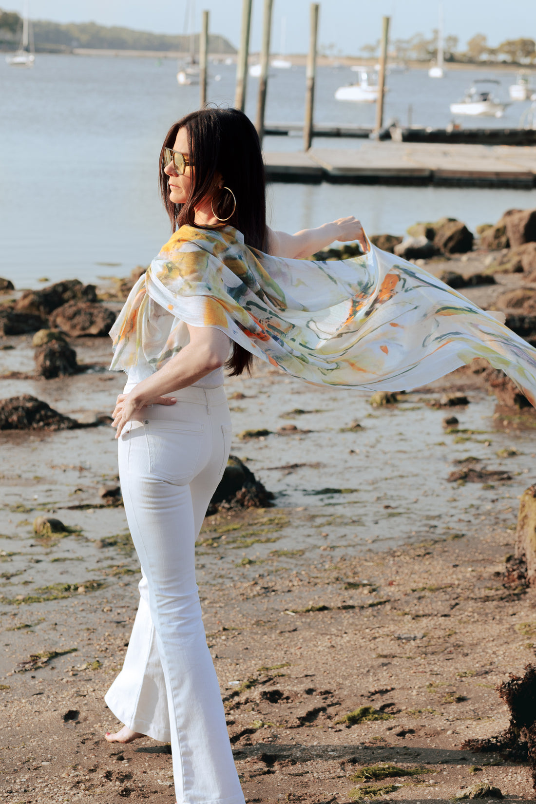 100% Cashmere Scarf – “Sun Swept” in Yellow White – James Paul Cheung